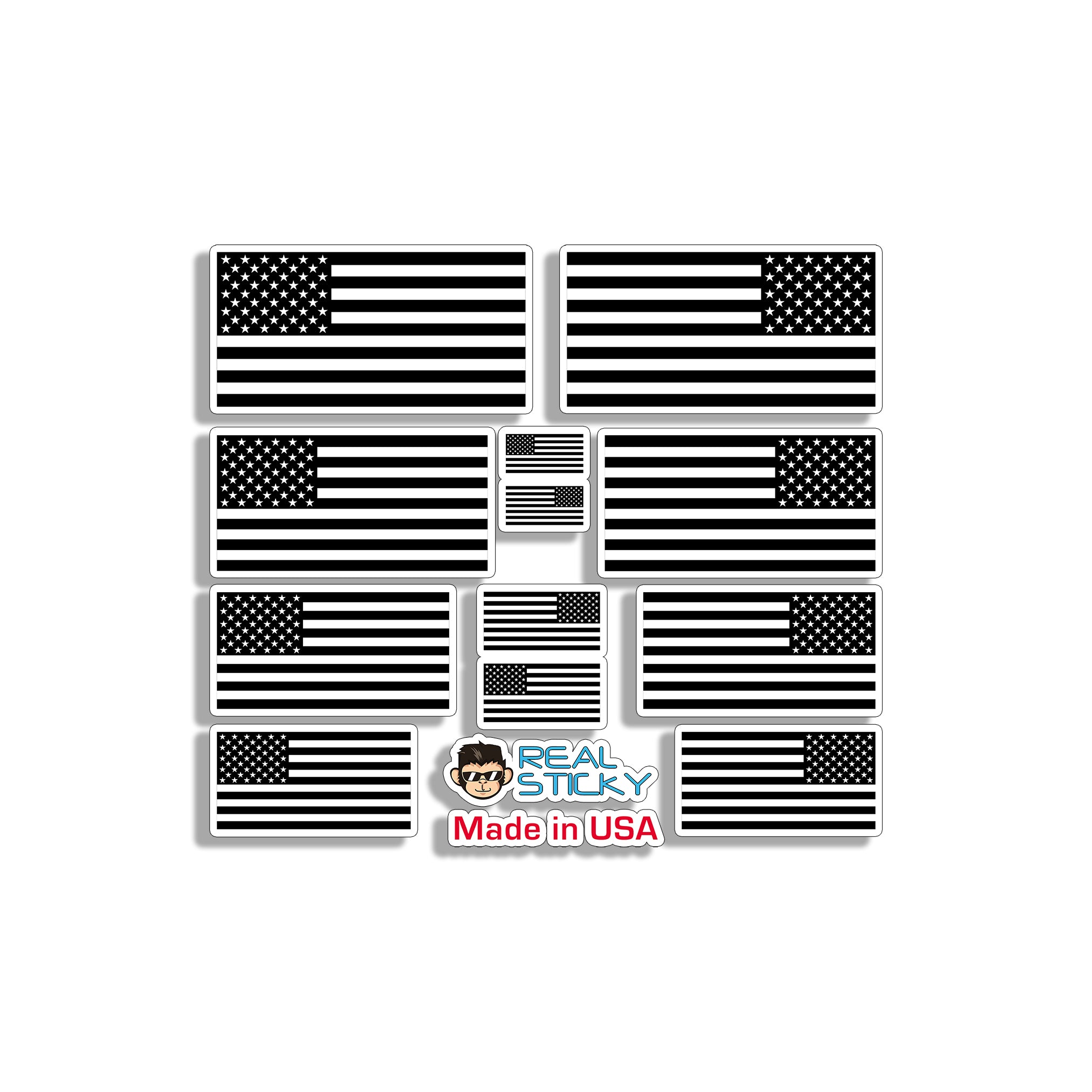 Mini USA Flag Sticker Pack Black and White | Real Sticky